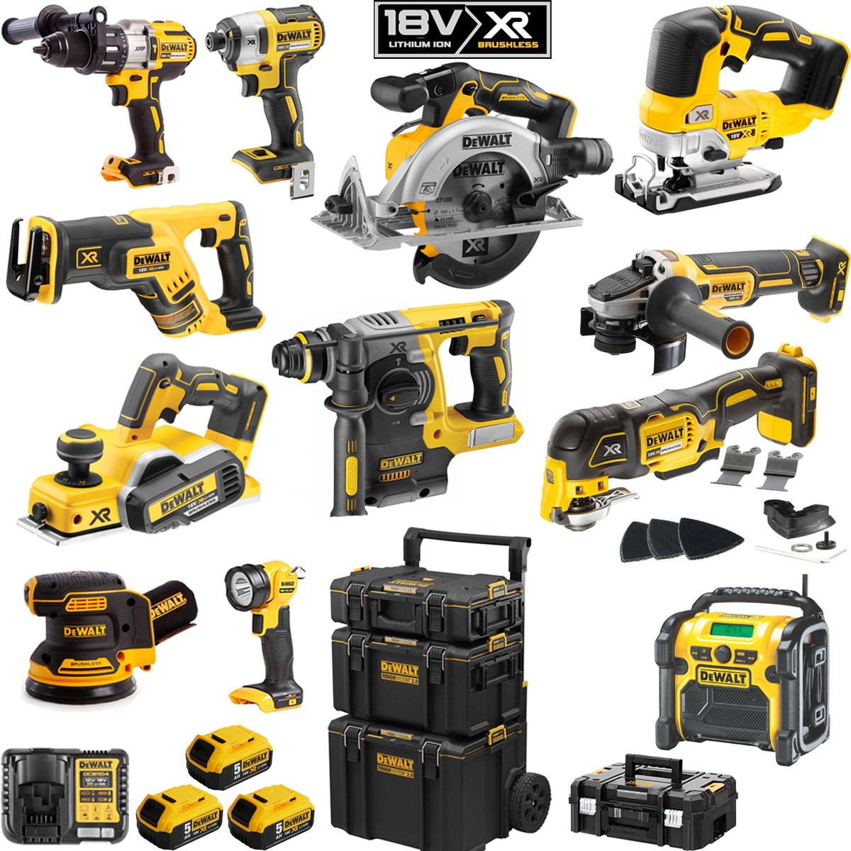 DeWALT DEWKIT12B Power Tool Kit 18v 5Ah Lithium 8pce Power Tools UK