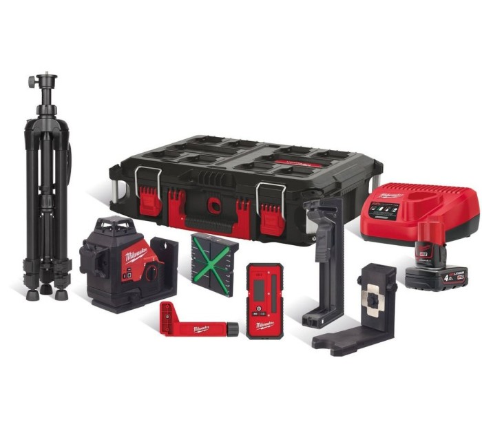Milwaukee M123PLKIT-401P Cross Line Laser 3 Plane Green Power Tools UK